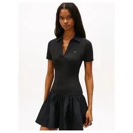 Tommy Hilfiger Polokleid TOMMY JEANS "TJW RIB POPLIN POLO DRESS EXT", Damen, Gr. XS (34), N-Gr, schwarz, Feinripp, Obermaterial: 94% Baumwolle, 6% Elasthan, unifarben, figurbetont mini, Rundhals, Kleider, mit gerippter Struktur, Slim Fit in Mini-L&auml;nge