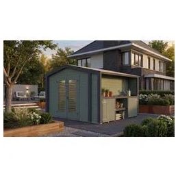 Gartenhaus Weka "Killarney", gr&uuml;ngrau, anthrazit, ohne Fu&szlig;boden, ohne Dacheindeckung, Massivholz, Gartenh&auml;user, Gartenhaus, Doppelt&uuml;r mit Lamellen, inkl. Pflanztisch