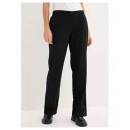 Leinenhose bonprix, Damen, Gr. 42, N-Gr, schwarz, Leinenmischung, Obermaterial: 55% Leinen, 45% Baumwolle, unifarben, festlich, loose fit lang, Hosen, aus Leinen-Baumwoll-Mix, Loose Fit, komfortable Leibh&ouml;he