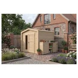 Gartenhaus Weka "Killarney", naturbelassen, ohne Fu&szlig;boden, ohne Dacheindeckung, Massivholz, Gartenh&auml;user, Gartenhaus, Doppelt&uuml;r, 1 1/2 Seite mit Fenster, mit Pflanztisch