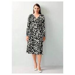 Jerseykleid Alba Moda "Kleid Kleid in Animaldessin", Damen, Gr. 36, N + K Gr, schwarz, Obermaterial: 87% Viskose CV. 11% Polyester PES. 2% Elasthan EL., Modern, figurumspielend, V-Ausschnitt, Kleider Jerseykleid