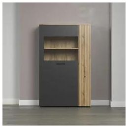 Highboard Home Affaire "Estepona", anthrazit und eichefarben, B:90cm H:146cm T:42cm, FSC-zertifizierter Holzwerkstoff, Glas, Kunststoff, Sideboards, Highboard, Highboard mit 2 T&uuml;ren - (B/T/H) 90/42/146 cm