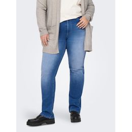 High-waist-Jeans Only CARMAKOMA "CARWILLY HW STRAIGHT DNM REA12187 NOOS", Damen, Gr. 54, L&auml;nge 32, blau (medium blau denim), Denim/Jeans, Obermaterial: 82% Baumwolle, 16% Polyester, 2% Elasthan, unifarben, Jeans High-Waist-Jeans