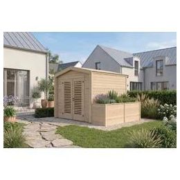 Gartenhaus Weka "Killarney", naturbelassen, ohne Fu&szlig;boden, ohne Dacheindeckung, Massivholz, Gartenh&auml;user, Gartenhaus, Doppelt&uuml;r mit Lamellen, inkl. Hochbeet