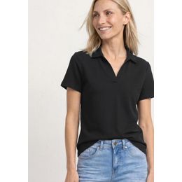 Poloshirt Street One, Damen, Gr. 34, schwarz, Web, 97% Baumwolle, 3% Elasthan, unifarben, comfort fit normal, hoch geschlossener Ausschnitt, normaler Saum, Shirts, mit geschlitztem Rundhalsausschnitt