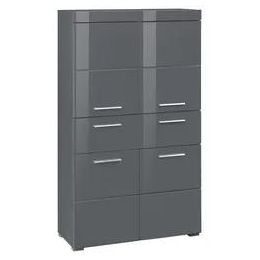 Midischrank Welltime "Avena", grau, grau hochglanz, B:73cm H:132cm T:31cm, Schr&auml;nke, Midischrank, Standschrank mit 4 T&uuml;ren, 1 Schublade - (B/T/H) 73/31/130 cm