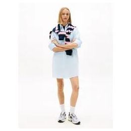 Tommy Hilfiger Hemdblusenkleid TOMMY JEANS "TJW LINEN SHIRT DRESS EXT", Damen, Gr. M (38), N-Gr, light powdery blau, stripe, Web, Obermaterial: 55% Leinen, 27% Baumwolle, 18% Viskose, gestreift, oversize mini, 1-Knopf-Manschette mit Schlitz, Kleider, Oversized, mit Knopfleiste