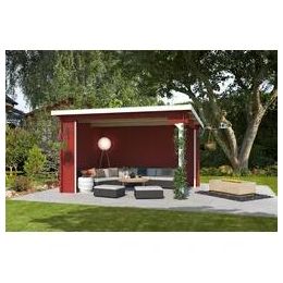 Gartenhaus Lasita Maja "Unterstand/Lounge Buffalo 380", rot (schwedenrot), ohne Dacheindeckung, Massivholz, Gartenh&auml;user, Gartenhaus, Unterstand / Lounge 28mm