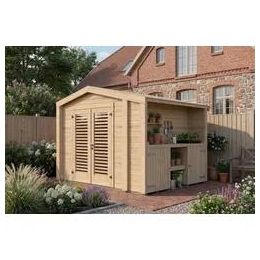 Gartenhaus Weka "Killarney", naturbelassen, ohne Fu&szlig;boden, ohne Dacheindeckung, Massivholz, Gartenh&auml;user, Gartenhaus, Doppelt&uuml;r mit Lamellen, inkl. Pflanztisch