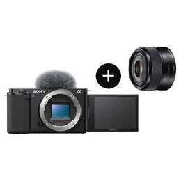 Sony Systemkamera "Set: SEL35F18 Objektiv + ZVE10LBDI", schwarz, B:11,52cm H:6,42cm T:4,48cm, Fotokameras, Spiegellose Vlog-Kamera 4K-Video, Echtzeit-Augen-Autofokus)