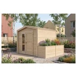 Gartenhaus Weka "Killarney", naturbelassen, ohne Fu&szlig;boden, ohne Dacheindeckung, Massivholz, Gartenh&auml;user, Gartenhaus, Doppelt&uuml;r, 1 1/2 Seite mit Fenster, inkl. Hochbeet