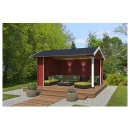 Gartenhaus Lasita Maja "Unterstand/Lounge San Diego", rot (schwedenrot), ohne Dacheindeckung, Massivholz, Gartenh&auml;user, Gartenhaus, Unterstand / Lounge 34mm
