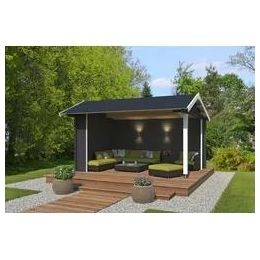 Gartenhaus Lasita Maja "Unterstand/Lounge San Diego", grau (carbongrau), ohne Dacheindeckung, Massivholz, Gartenh&auml;user, Gartenhaus, Unterstand / Lounge 34mm