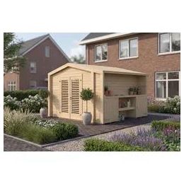 Gartenhaus Weka "Killarney", naturbelassen, ohne Fu&szlig;boden, ohne Dacheindeckung, Massivholz, Gartenh&auml;user, Gartenhaus, Doppelt&uuml;r mit Lamellen, inkl. Pflanztisch