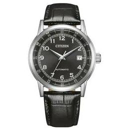 Automatikuhr Citizen "Automatik Classic", schwarz, silberfarben, Armbanduhren, Herren, Automatikuhr, Armbanduhr, Herrenuhr, Lederarmband, analog, Big Date