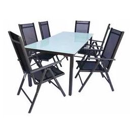 Garten-Essgruppe Vcm "7 tlg Alu Gartenset Sitzgruppe Tisch St&uuml;hle 189 MA", schwarz (anthrazit), B:189cm T:90cm, Obermaterial: 100% Metall MT., Sitzm&ouml;bel-Sets