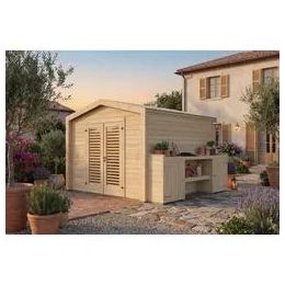 Gartenhaus Weka "Killarney", naturbelassen, ohne Fu&szlig;boden, ohne Dacheindeckung, Massivholz, Gartenh&auml;user, Gartenhaus, Doppelt&uuml;r mit Lamellen, inkl. Pflanztisch
