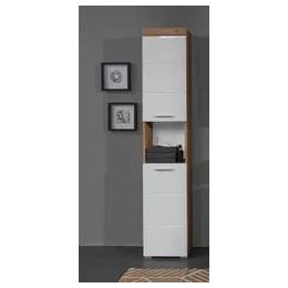 Hochschrank Welltime "Avena", asteichefarben, wei&szlig; hochglanz, B:37cm H:190cm T:31cm, Schr&auml;nke, Hochschrank, Badschrank mit 2 T&uuml;ren & 1 Fach - (B/T/H) 37/31/190 cm