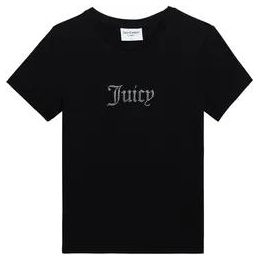 T-Shirt Juicy Couture "ESME FITTED TEE Damen", Damen, Gr. M, schwarz, Jersey, 66% Modal, 28% Viskose, 6% Elasthan, normal taillenlang, Rundhals, Shirts T-Shirt, T-Shirt Damen, Schriftzug, Sportshirt, Logoprint, mit Glitzer, Sale
