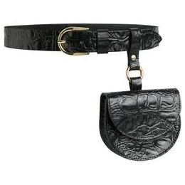 Lederg&uuml;rtel Tamaris "Fortuna", Damen, Gr. 80, schwarz, Rindsleder, Kroko-Optik, gl&auml;nzend, unifarben, G&uuml;rtel Lederg&uuml;rtel, Zweiteiliges Set aus G&uuml;rtel und abnehmbarer Tasche