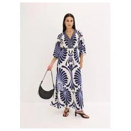 Maxikleid bonprix, Damen, Gr. 42, N-Gr, dunkelblau, wollwei&szlig; bedruckt, Obermaterial: 100% Viskose, oversize, Kleider Maxikleid, f&uuml;r Fr&uuml;hling und Sommer, aus Viskose, Oversize Passform, mit Druck