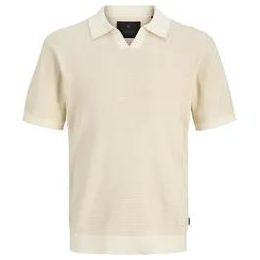 Jack & Jones Polokragenpullover JACK & JONES "JPRBLAHUDSON KNIT SPLIT NECK SS SN", Herren, Gr. M, wei&szlig;cap gray detail:twist, Strick, Obermaterial: 100% Baumwolle, meliert, normal, V-Ausschnitt, Pullover, Baumwolle