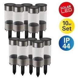 N&auml;ve LED Solarleuchte N&Auml;VE "Rota", silberfarben, B:5cm H:19cm L:5cm &Oslash;:5cm, Leuchten, 10er Set runde Dekoerdspie&szlig;e, LED warmwei&szlig;, je H: 19cm, D: 5cm, silber