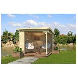 Gartenhaus Lasita Maja "Unterstand/Lounge Buffalo 275", beige (naturbelassen), ohne Dacheindeckung, Massivholz, Gartenh&auml;user, Gartenhaus, Unterstand / Lounge 28mm