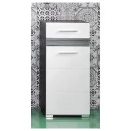 Unterschrank Welltime "Toulon", eichefarben rauchsilber, wei&szlig; hochglanz, B:37cm H:80cm T:31cm, FSC-zertifizierter Holzwerkstoff, MDF, Schr&auml;nke, Unterschrank, Kommode mit 1 T&uuml;r & 1 Schublade - (B/T/H) 37/31/80 cm