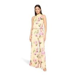 Overall Vera Mont "Damen mit Blumenprint", Damen, Gr. 46, Normalgr&ouml;&szlig;en, gelb, ros&eacute;, Satin, Obermaterial: 95% Polyester, 5% Elasthan. Futter: 100% Polyester, festlich, figurumspielend, amerikanischer Ausschnitt, Overalls Overall