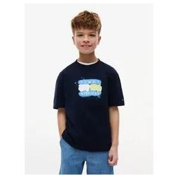 T-Shirt Tommy Hilfiger, Jungen, Gr. 14 (164), schwarz night navy, Single Jersey, Obermaterial: 100% Baumwolle, unifarben, regular fit normal, Rundhals, abgesteppte Kante, Shirts T-Shirt, f&uuml;r Kinder bis 16 Jahre, Graffiti-Druck, Regular Fit