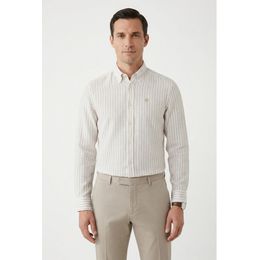 Leinenhemd BOSS "LIAM", Herren, Gr. L, N-Gr, open beige286, Web, Obermaterial: 100% Leinen, gestreift, regular fit h&uuml;ftbedeckend, 1-Knopf-Manschette mit Schlitz, Hemden, 100% Leinen Premium Sommerhemd, Button-Down-Kragen, regular fit