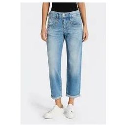 Boyfriend-Jeans Herrlicher "Shyra Tap Denim Stretch", Damen, Gr. 32, N-Gr, blasted, Denim/Jeans, Obermaterial: 98% Baumwolle, 2% Elasthan, 7/8-L&auml;nge, Jeans, mit halb verdeckter Knopfleiste, High Waist