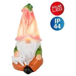 N&auml;ve LED Solarleuchte N&Auml;VE "Zwerg G&uuml;nter", bunt, B:12,5cm H:21,5cm L:10,7cm, Leuchten, bunter Zwerg sitzend mit kleinem Hase, Druckschalter, LED warmwei&szlig;