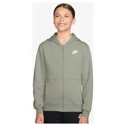 Kapuzensweatjacke Nike SPORTSWEAR "K NSW CLUB FLC HD FZ LS LBR", M&auml;dchen, Gr. S, spruce fog, wei&szlig;, angeraute Sweatware, Obermaterial: 80% Baumwolle, 20% Polyester, normal, angesetztes B&uuml;ndchen, Sweatjacken, mit Kapuze, aus Sweatware-Material, mit Rei&szlig;verschluss