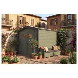 Gartenhaus Weka "Killarney", gr&uuml;ngrau, anthrazit, ohne Fu&szlig;boden, ohne Dacheindeckung, Massivholz, Gartenh&auml;user, Gartenhaus, Doppelt&uuml;r, 1/4 verglast, mit Sitztruhe