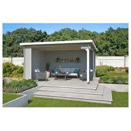Gartenhaus Lasita Maja "Unterstand Columbus", grau (lichtgrau), ohne Dacheindeckung, Massivholz, Gartenh&auml;user, Gartenhaus, Unterstand / Lounge 34mm