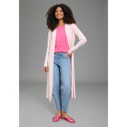 Strickjacke Laura Scott "aus luftig leichter Jersey Tshirt Qualit&auml;t", Damen, Gr. 32/34, rosa, Strick, Obermaterial: 50% Polyester, 45% Viskose, 5% Elasthan, unifarben, Basic, figurumspielend ca. Mitte Wade, tiefer V-Ausschnitt, Strickjacken Strickjacke, aus Viskose-Feinstrick mit seitlichem Schlitz