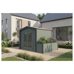 Gartenhaus Weka "Killarney", gr&uuml;ngrau, anthrazit, ohne Fu&szlig;boden, ohne Dacheindeckung, Massivholz, Gartenh&auml;user, Gartenhaus, Doppelt&uuml;r mit Lamellen, inkl. Hochbeet