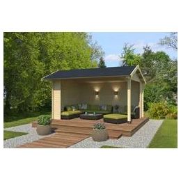 Gartenhaus Lasita Maja "Unterstand/Lounge San Diego", beige (naturbelassen), ohne Dacheindeckung, Massivholz, Gartenh&auml;user, Gartenhaus, Unterstand / Lounge 34mm