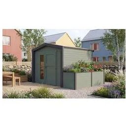 Gartenhaus Weka "Killarney", gr&uuml;ngrau, anthrazit, ohne Fu&szlig;boden, ohne Dacheindeckung, Massivholz, Gartenh&auml;user, Gartenhaus, Doppelt&uuml;r, 1 1/2 Seite mit Fenster, inkl. Hochbeet