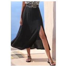 Midirock Lascana, Damen, Gr. 34, blau (schwarz), Web, Obermaterial: 100% Viskose, unifarben, Basic, figurumspielend ca. Mitte Wade, R&ouml;cke, mit hohem Beinschlitz aus Webware, Sommerrock