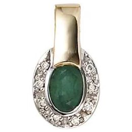 Kettenanh&auml;nger Jobo "Kleiner Anh&auml;nger oval", gelbgold 585, Schmuckanh&auml;nger, Damen, SI = kleine Einschl&uuml;sse, Diamanten Gelbgold 585, Diamanten, Gelbgold 585, Kettenanh&auml;nger, 585 Gold mit Smaragd und 8 Diamanten