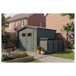Gartenhaus Weka "Killarney", gr&uuml;ngrau, anthrazit, ohne Fu&szlig;boden, ohne Dacheindeckung, Massivholz, Gartenh&auml;user, Gartenhaus, Doppelt&uuml;r, mit 3er M&uuml;lltonnenbox