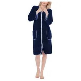 Damenbademantel AQUARTI "Bademantel Aquarti Damen Velours Bademantel Morgenmantel Kurz mit Rei&szlig;verschlus" Gr. 4XL, blau (dunkelblau), 4XL, Obermaterial: 80% Baumwolle CO. 20% Polyester PES., Hausm&auml;ntel
