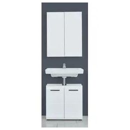 Badm&ouml;bel-Set Welltime "Sovana", wei&szlig;, wei&szlig; hochglanz, Holzwerkstoff, Kastenm&ouml;bel-Sets, Badm&ouml;bel-Set, Badezimmerm&ouml;bel Waschtisch und Spiegelschrank mit verstellbaren B&ouml;den
