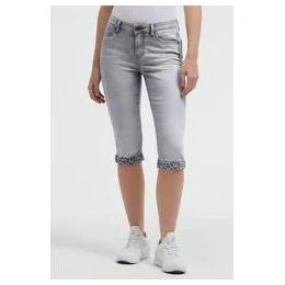 Regular-fit-Jeans SOCCX, Damen, Gr. 32, Kurz, grau, Denim/Jeans, Material: 72% Baumwolle, 27% Polyester, 1% Elasthan, Zusatz: Enth&auml;lt nichttextile Teile tierischen Ursprungs (Badge), Abriebeffekte, regular fit, Jeans, mit Turn-Up Saum