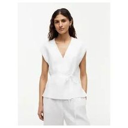 Wickelbluse Tommy Hilfiger "ESS LINEN WRAP TIE NS VEST", Damen, Gr. 38, classic wei&szlig;, Web, Obermaterial: 76% Leinen, 24% Lyocell, unifarben, normal, V-Ausschnitt, Blusen, Materialmix, Bindeband