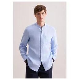 Leinenhemd Seidensticker "Schwarze Rose", Herren, Gr. XL (43), normale &Auml;rmell&auml;ngen, hellblau, 100% Leinen, unifarben, slim fit, 2-Knopf-Manschette, Hemden, Slim 1/1 Stehkragen Uni