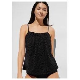 Tankini-Top bonprix "Tankinioberteil aus Spitze", Damen, Gr. 36, N-Gr, schwarz, Jersey, Elasthan, Polyamid, Polyester, unifarben, Bikini-Oberteile, bequeme Passform, Lagenlook - vorne mit Spitzen-Details